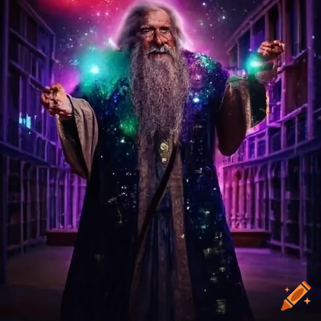 Image of an old cosmic wizard in a library on Craiyon