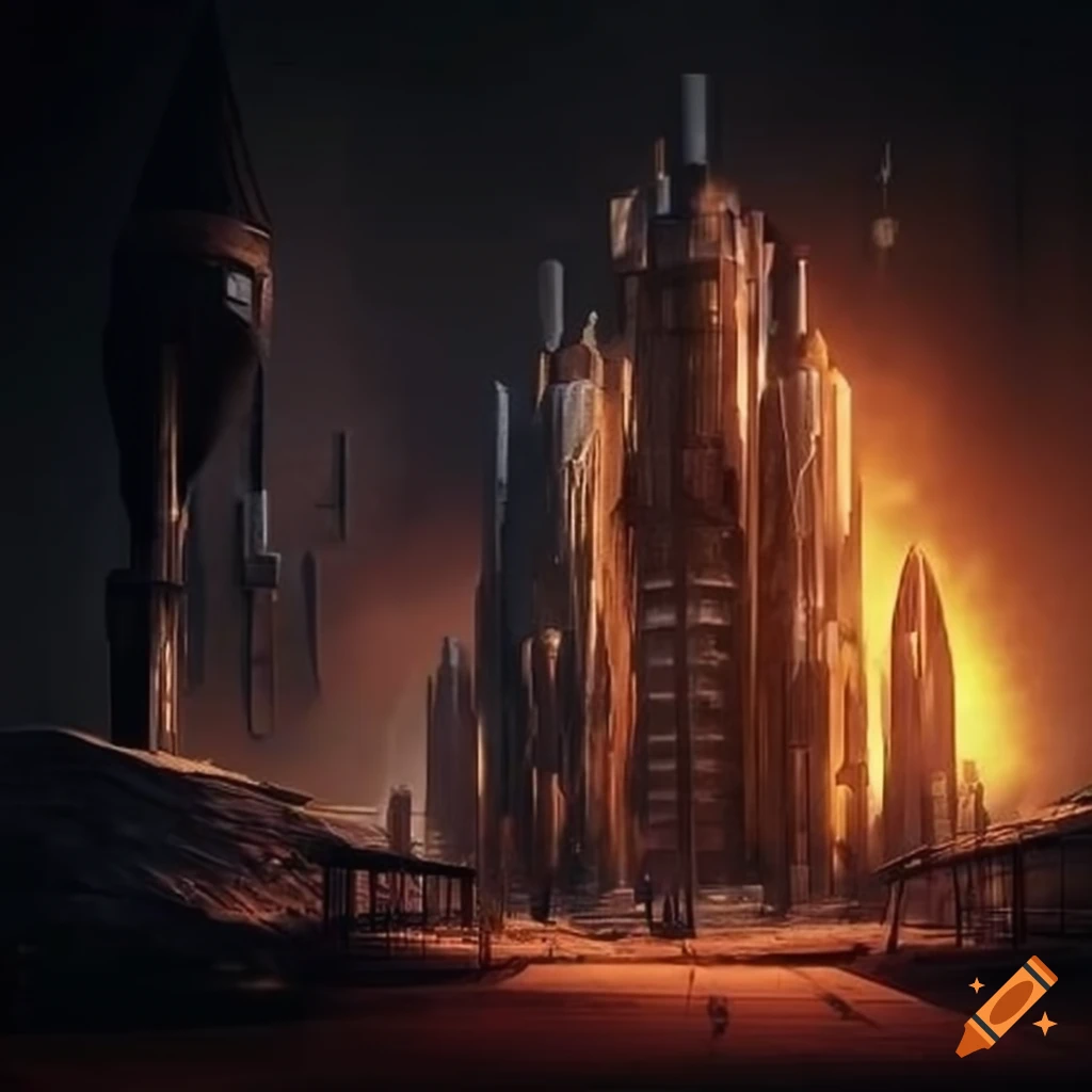 Modern and old architecture in a sci-fi village on Craiyon