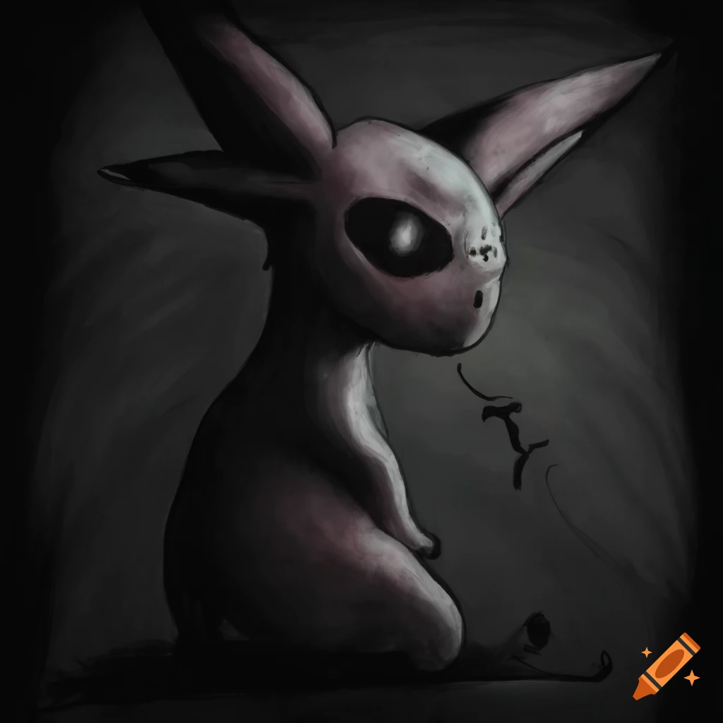 Spooky black and white drawing of umbreon on Craiyon