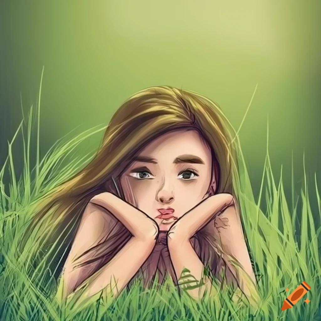 Drawing Of A Girl Relaxing In The Grass On Craiyon