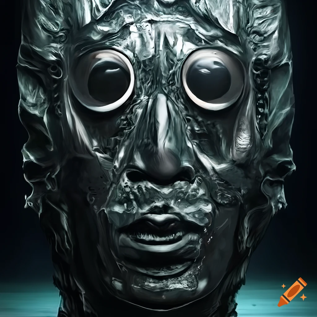 Surreal alien creature with biomechanical features playing musical ...