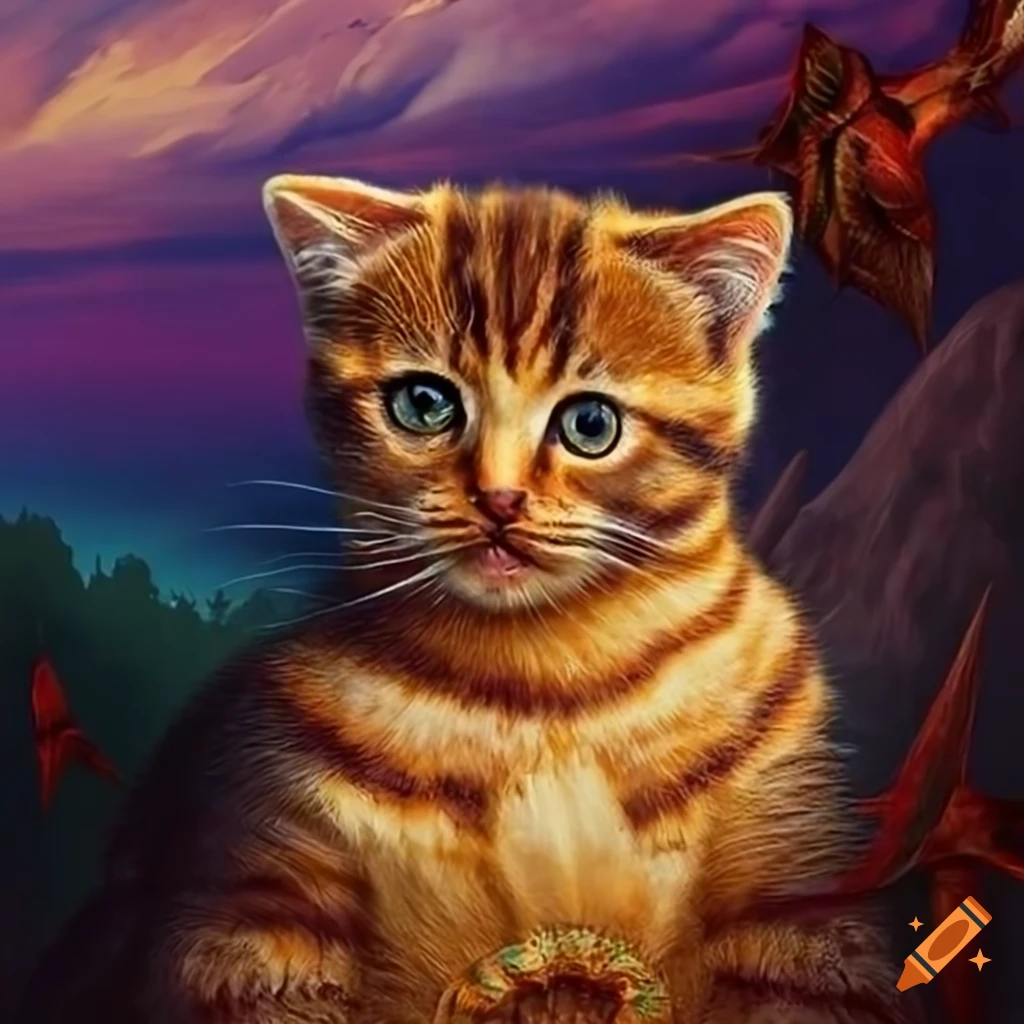 Hyper-realistic painting of a kitten in a fantasy landscape by leonora ...