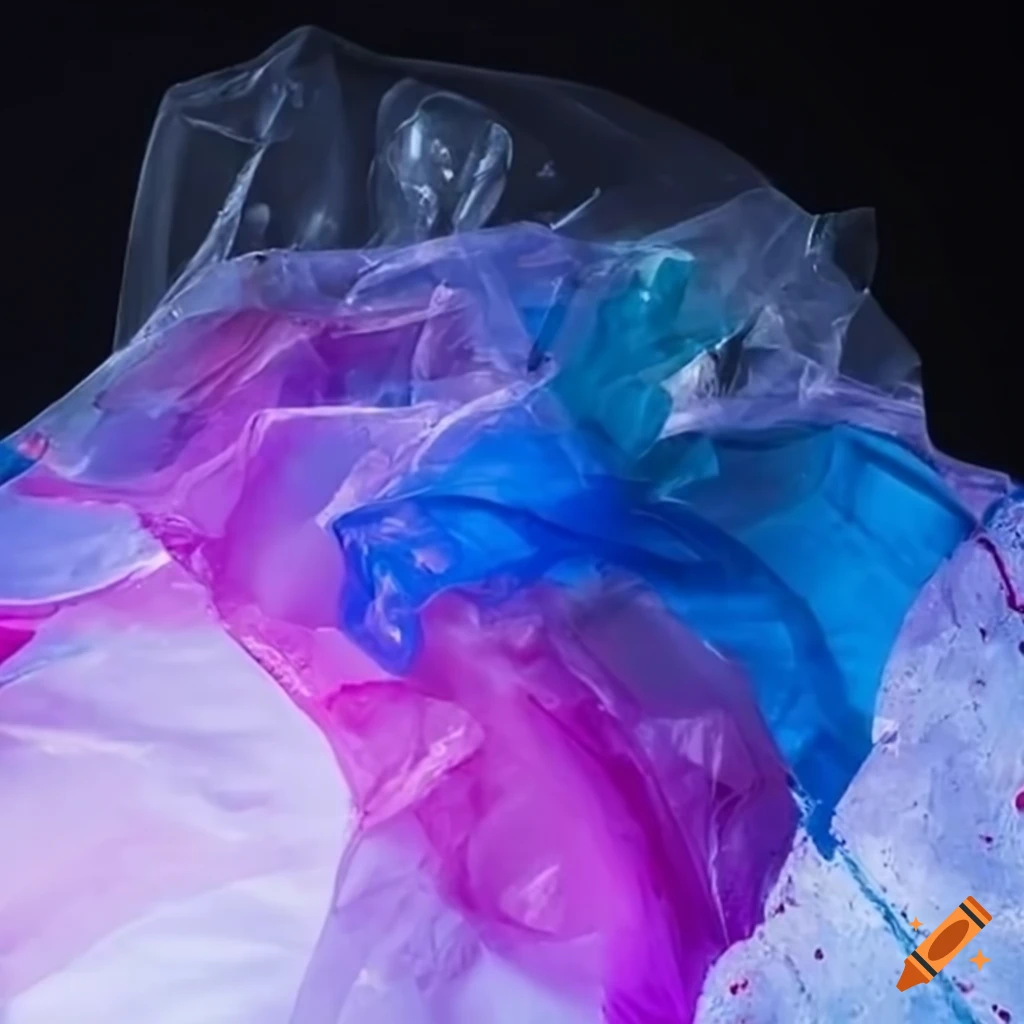 Pile of junk garbage covered with white drapery in a dramatic landscape ...