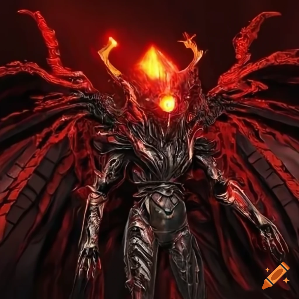 Image of a cybernetic dragon knight with glowing red crown on Craiyon