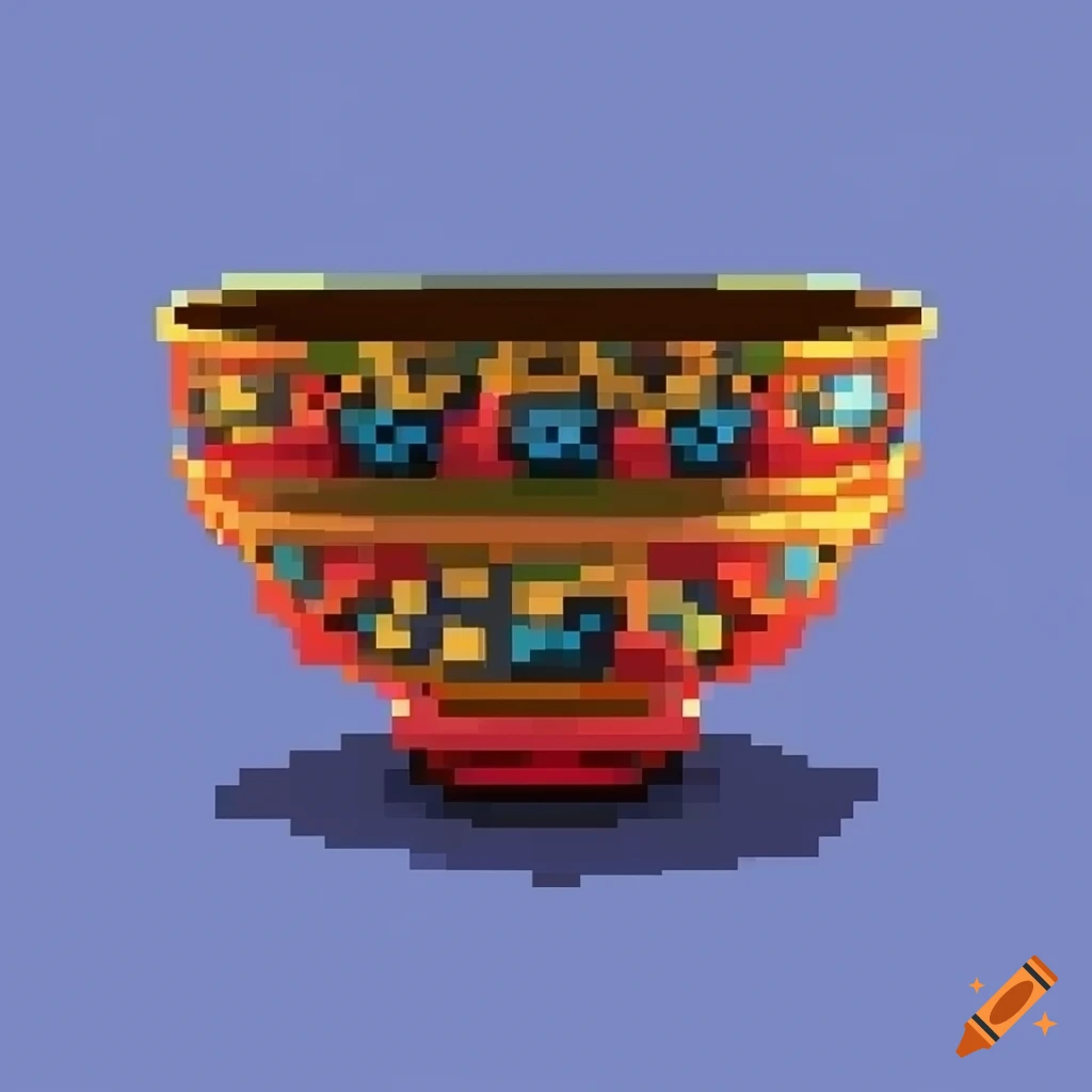 Pixel art of a Tibetan bowl on Craiyon