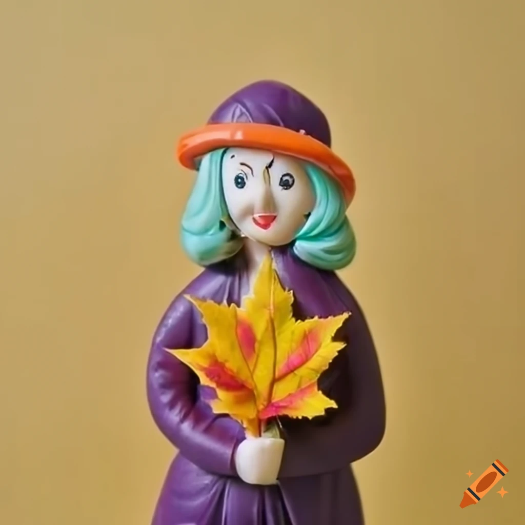 Plasticine figure holding bouquet of autumn leaves on Craiyon