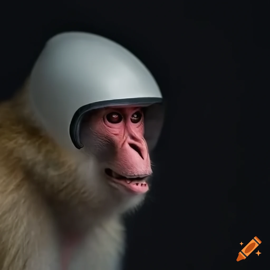 Japanese macaque wearing a helmet and jacket on Craiyon