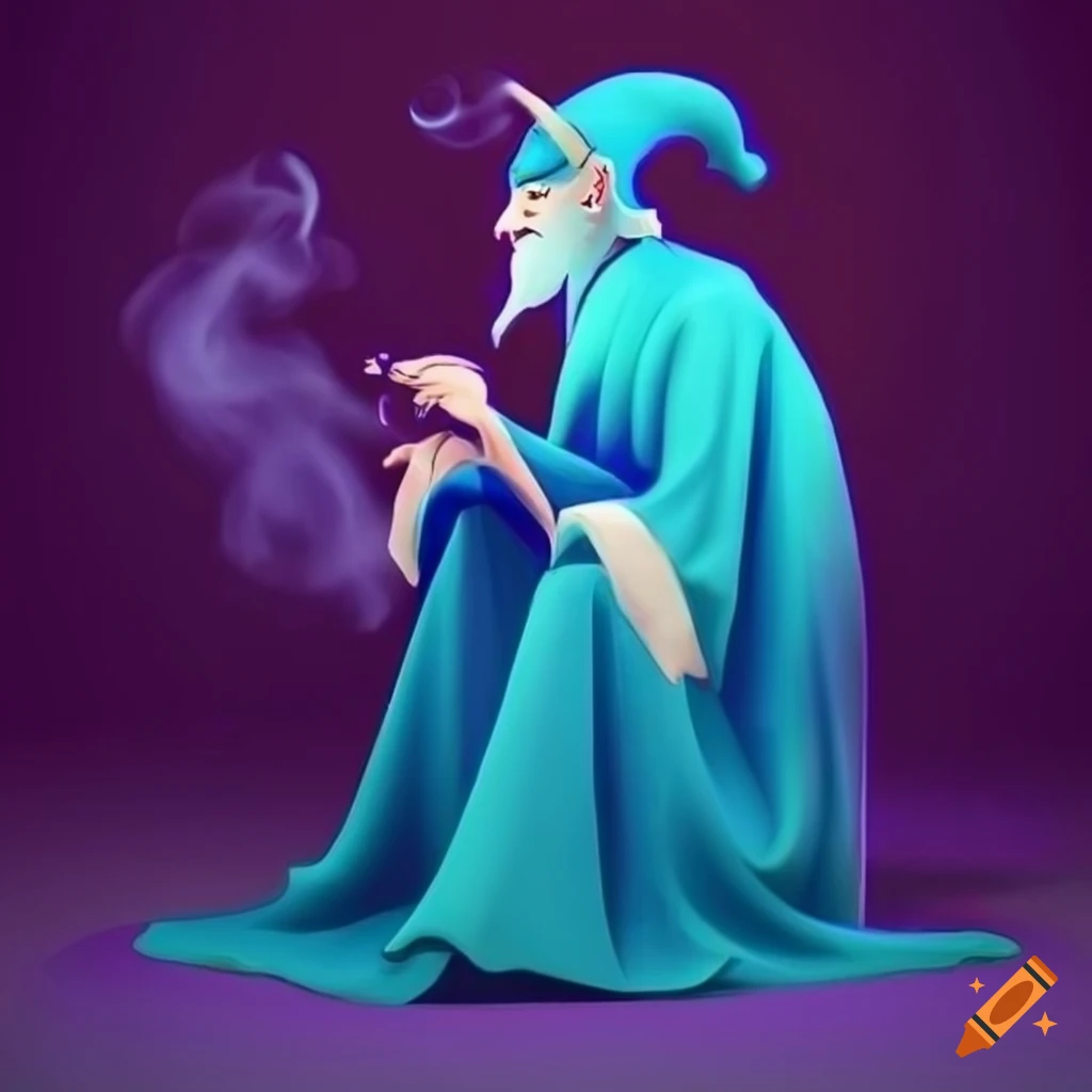 Blue-robed wizard dancing at an 80s disco with a disco ball on Craiyon