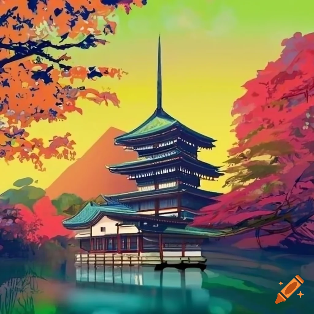 Illustration of beautiful scenery in japan