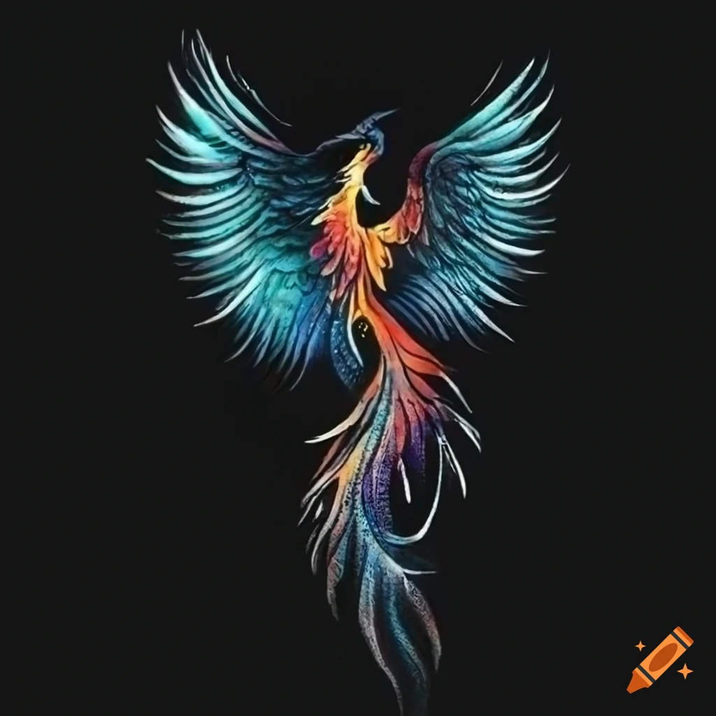 Line art phoenix design under the collarbone on Craiyon