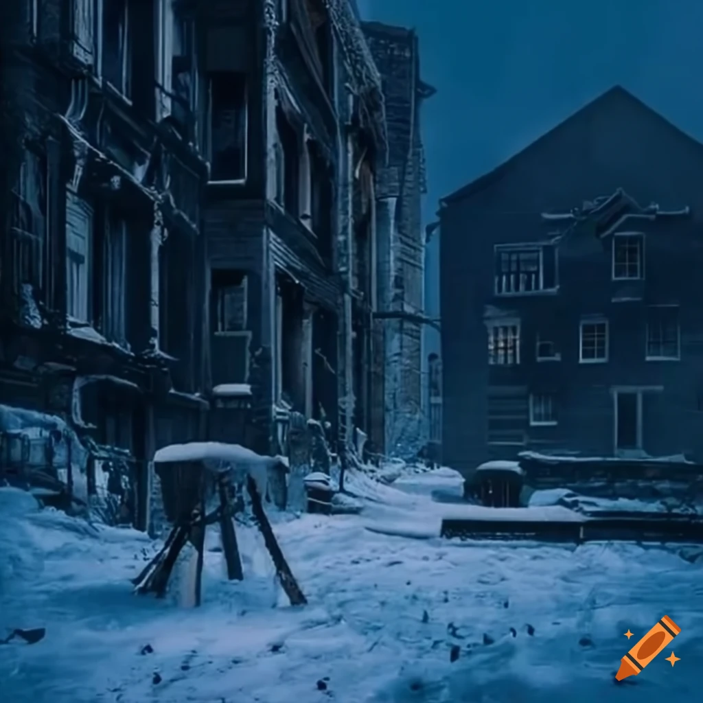 Snow-covered abandoned town