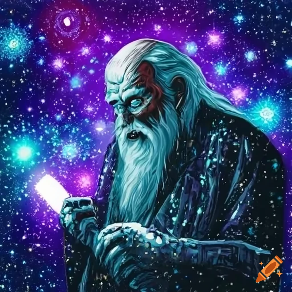 Wizard fascinated by futuristic city on Craiyon