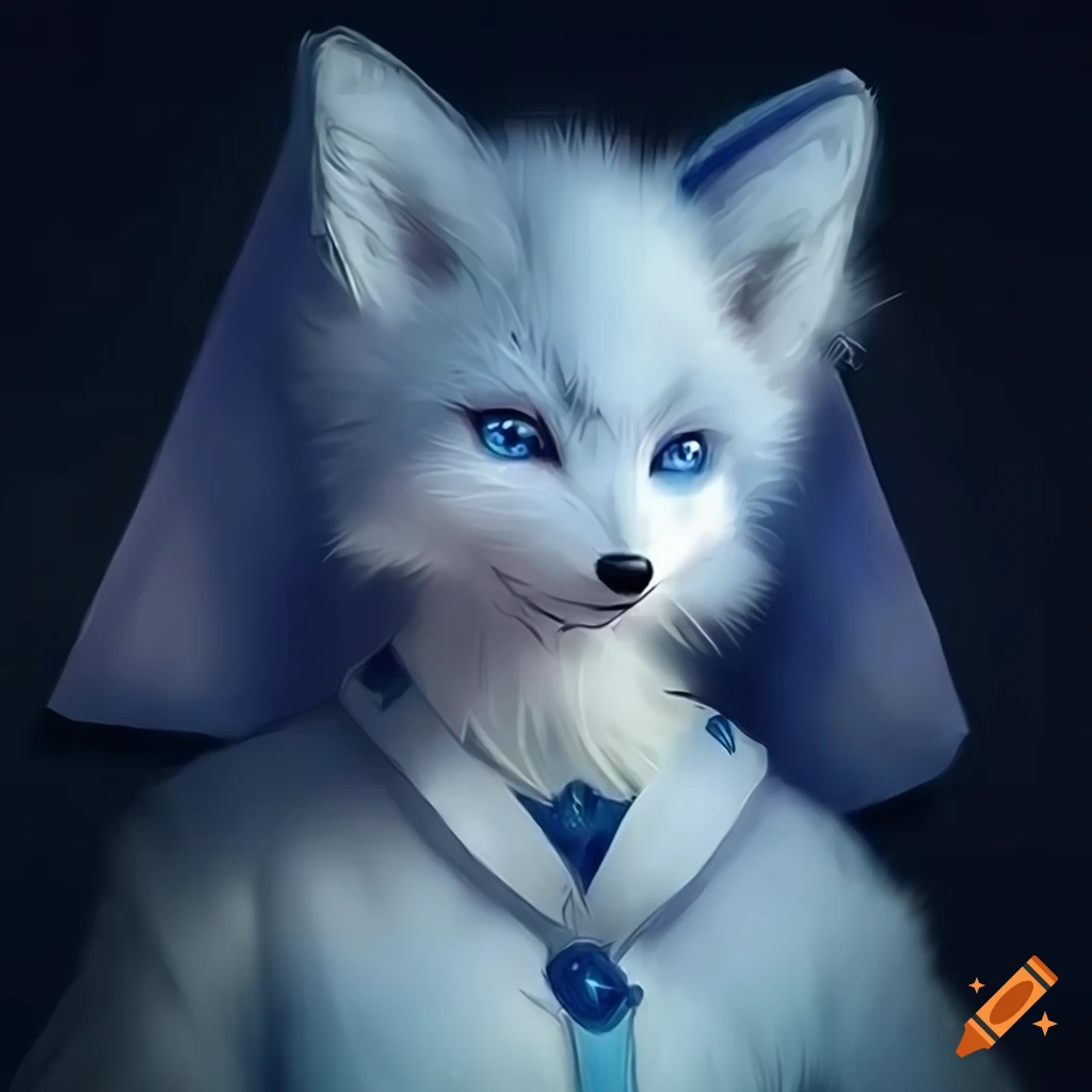Hyper realistic arctic fox mage with blue eyes