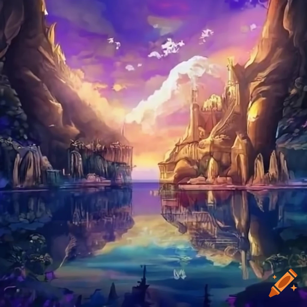 Dessin d'un paysage elfique avec un palais on Craiyon