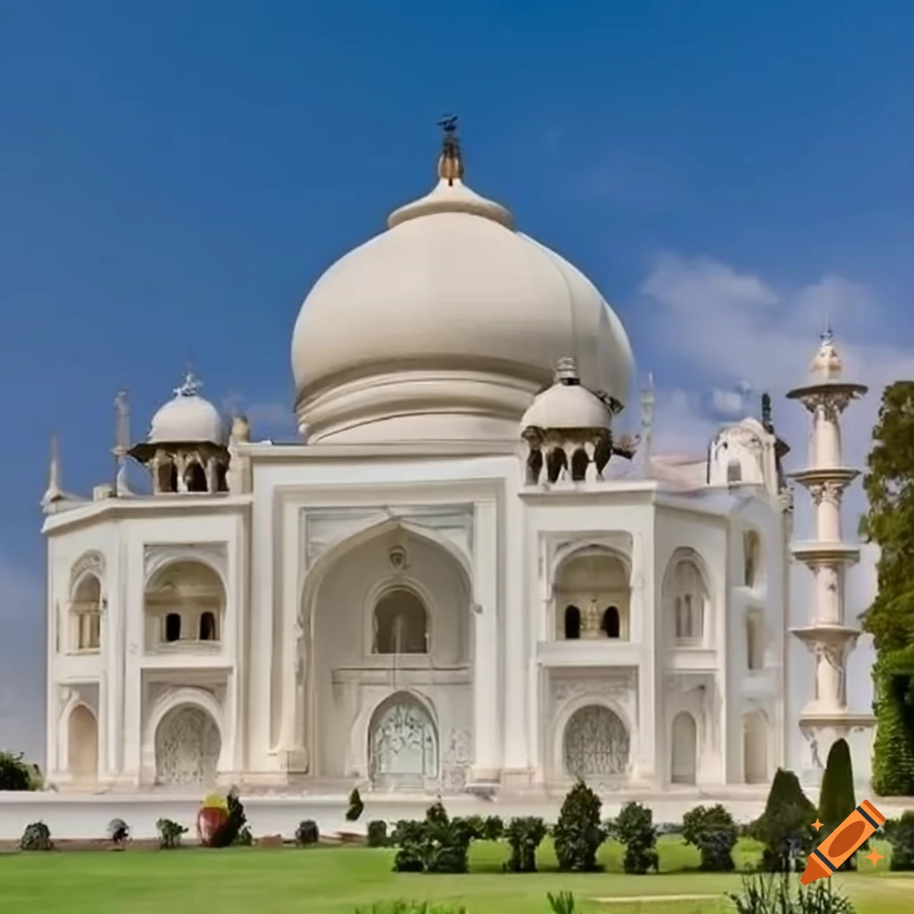 Frontal view of mahal white house in mediterranean architectural style ...