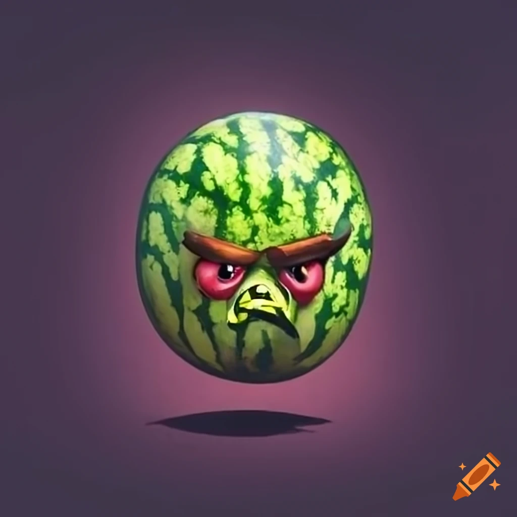 Illustration of an angry watermelon on Craiyon