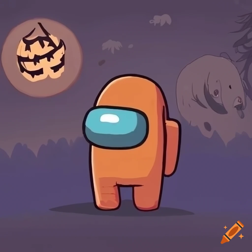 Ghibli-style among us crewmate with halloween backdrop on Craiyon