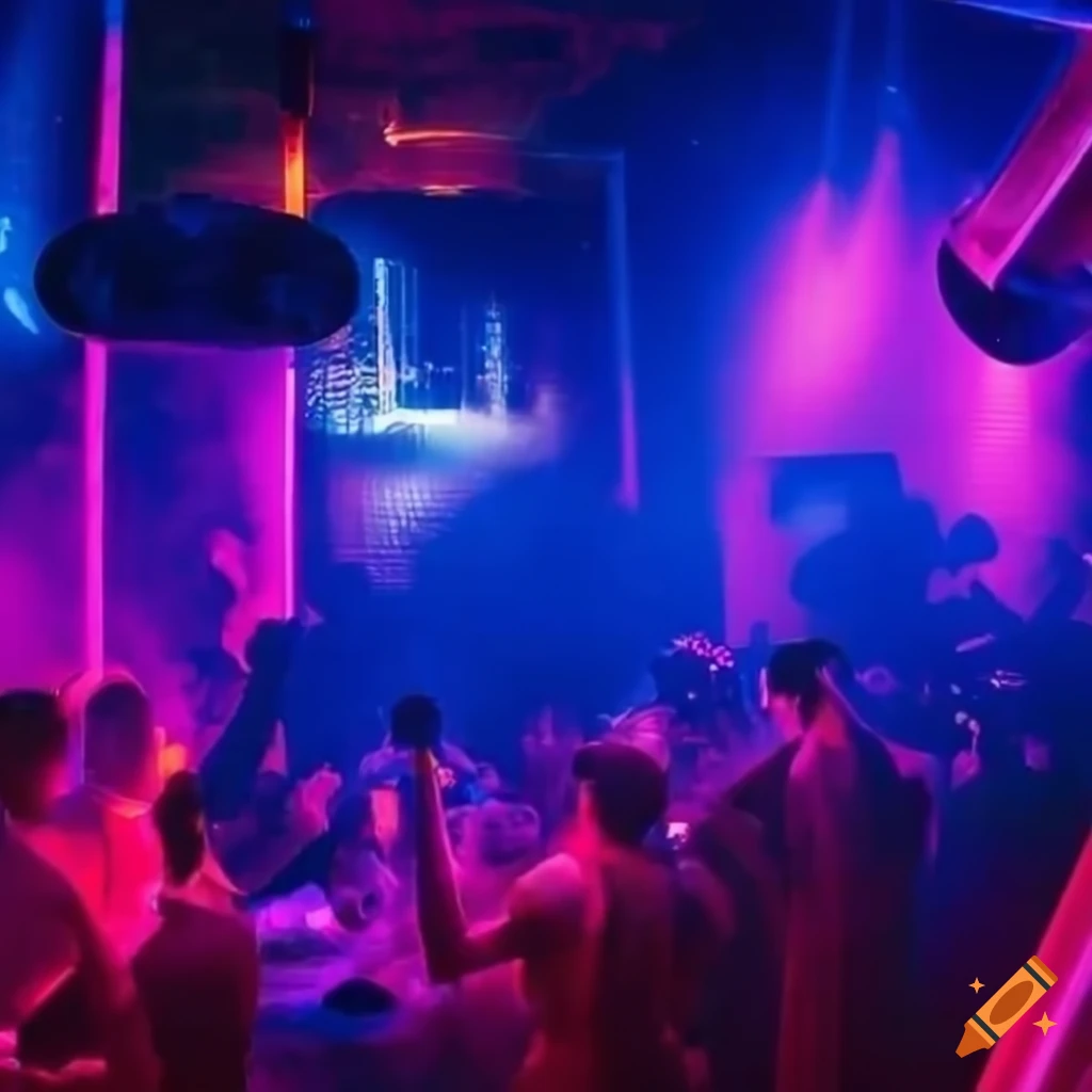 Colorful robotic friends dancing in a lively club with electronic beats ...