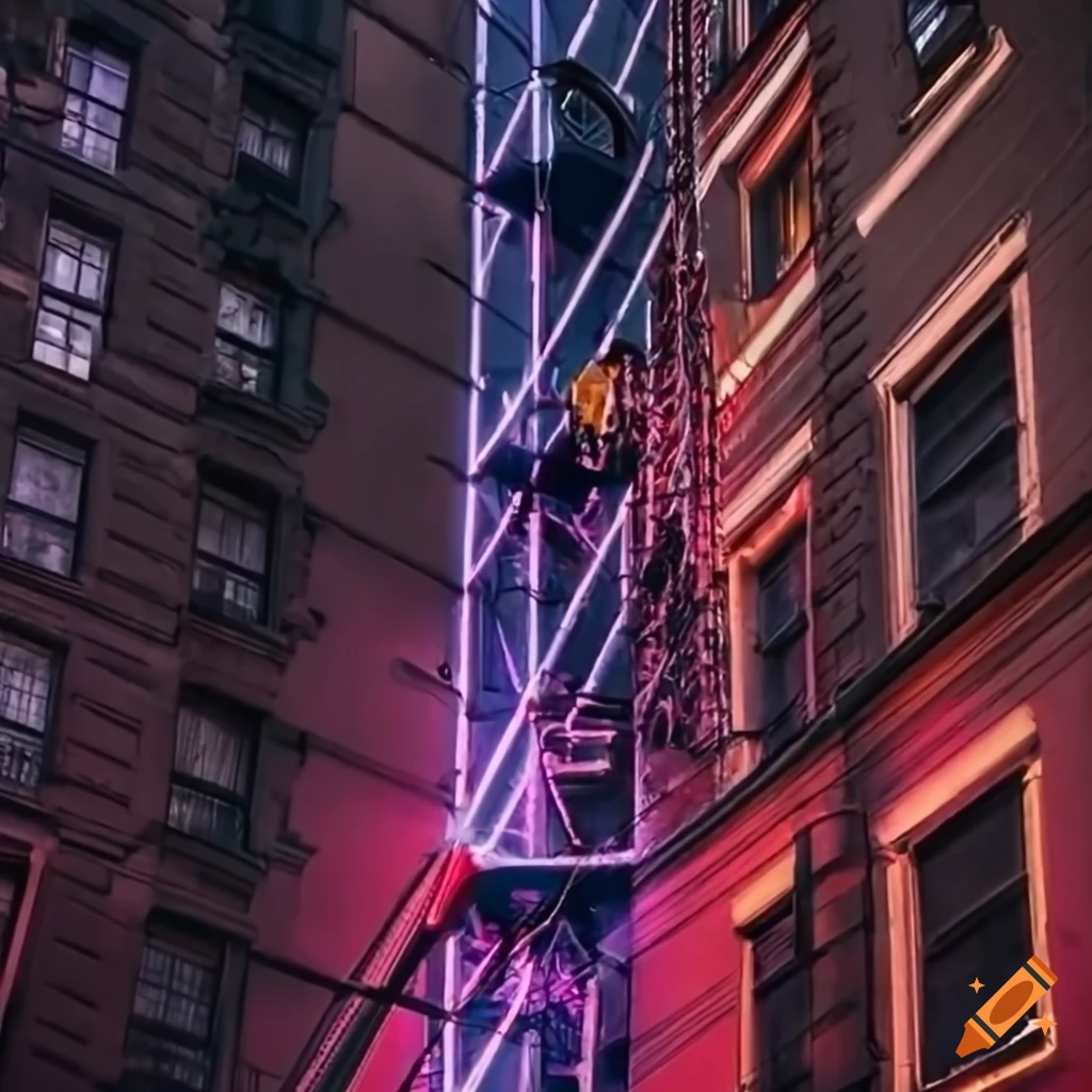 Person sitting on a nyc fire escape at night