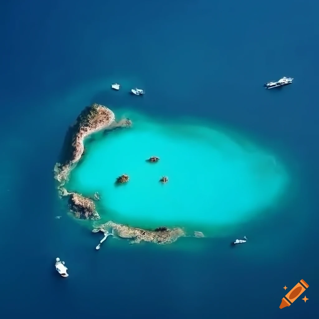 Aerial view of a peaceful pink island