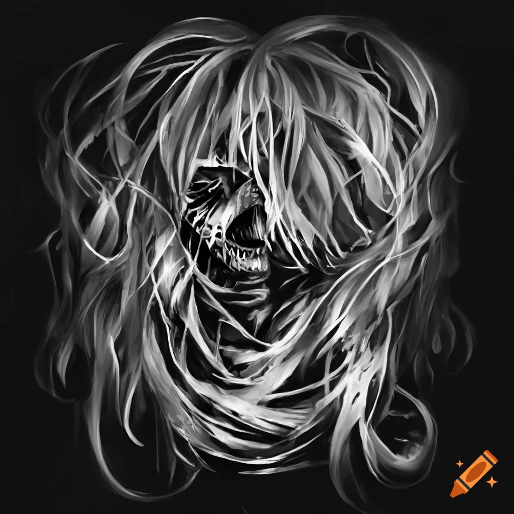 Black and white manga-style drawing of a young ghost hunter on Craiyon