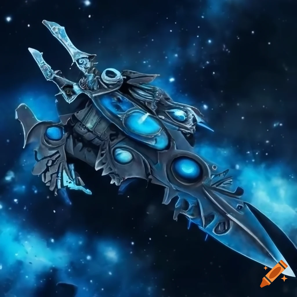Blue eldar spaceship in space
