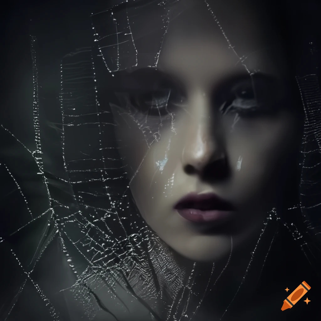 Woman entangled in spiderwebs