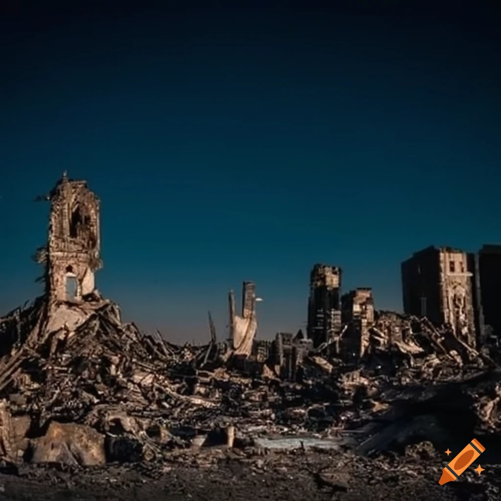 Image of a devastated planet with destroyed cities