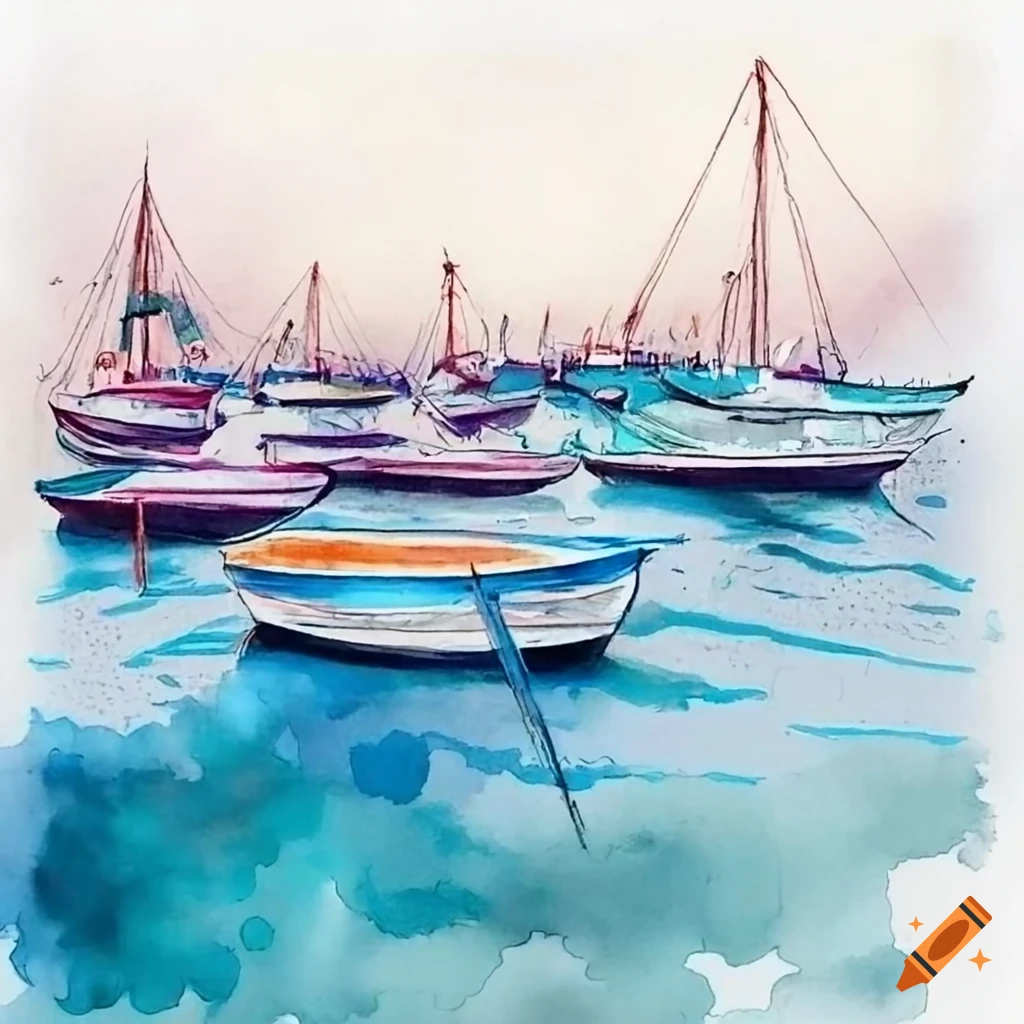 Hand-drawn illustration of boats in a rising tide on Craiyon