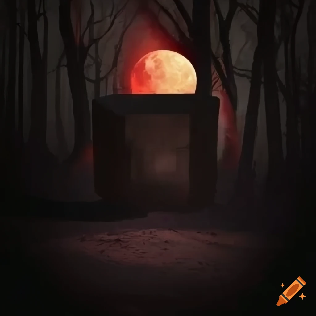 Creepy Halloween profile picture with black cube and bloody moon on Craiyon