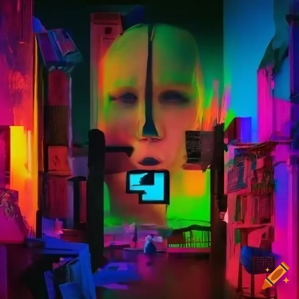 Dadaist collage of neon post-apocalyptic world on Craiyon