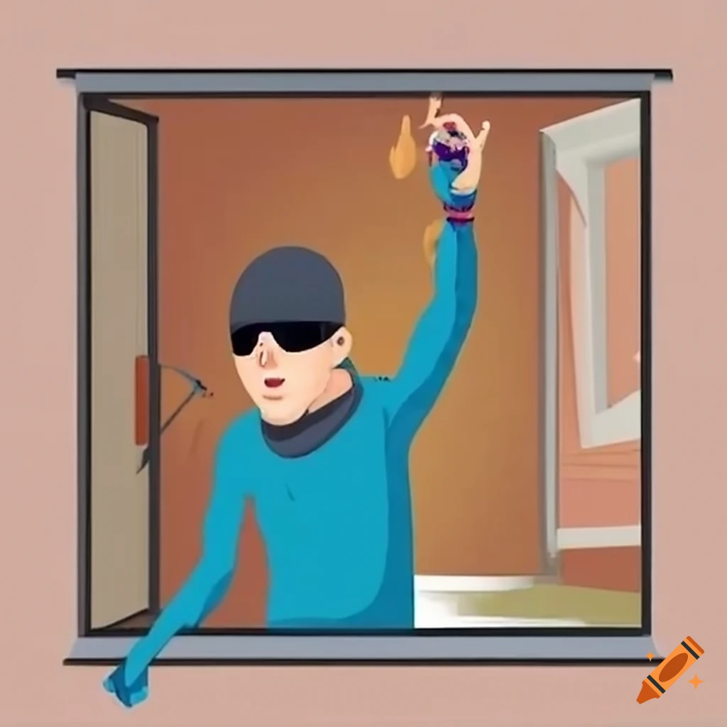 Illustration of a thief breaking into a building
