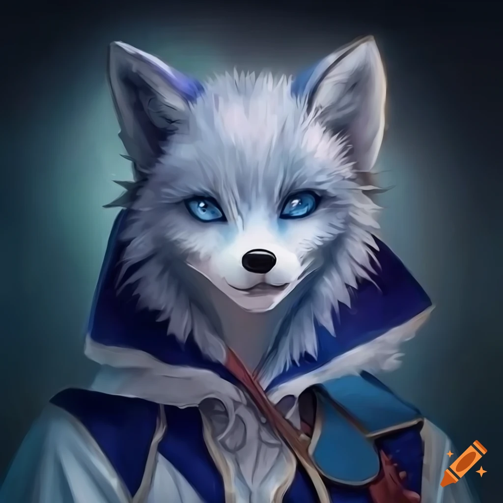 Hyper realistic artwork of an anthropomorphic arctic fox mage on Craiyon