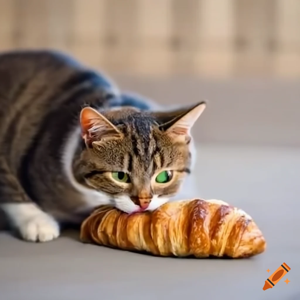 Cat eating a croissant on Craiyon