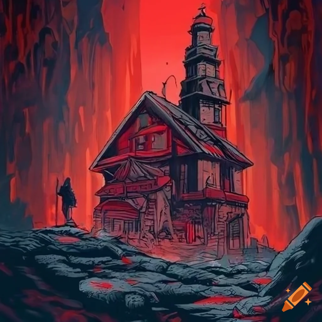 Survivors outpost in a red and black art style