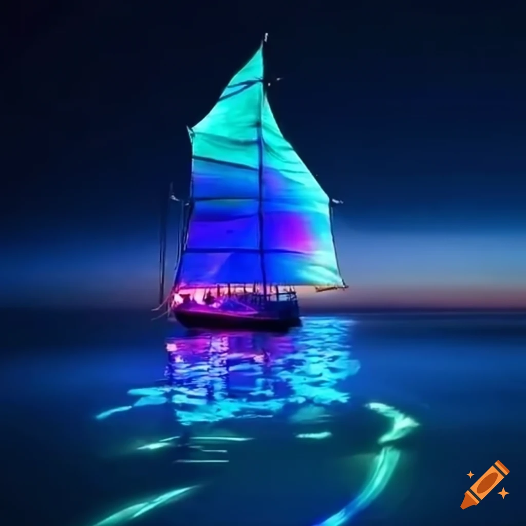 Sailing vessel in space with stars and planets in a surreal psychedelic ...