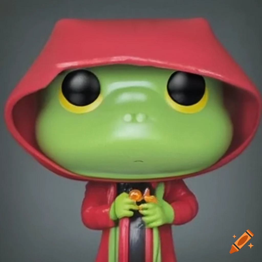 Funko pop of a serious frog with a hood