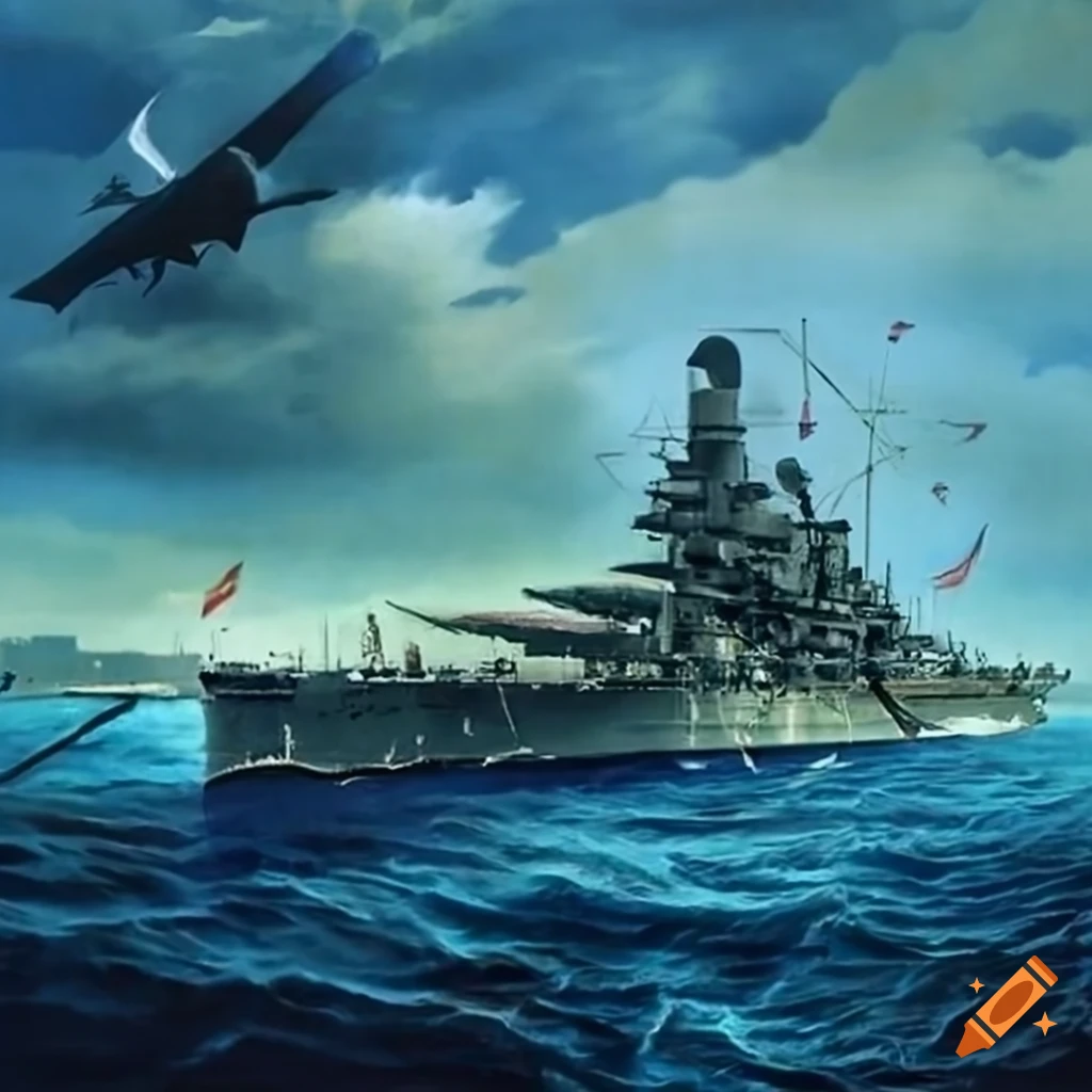 Image of battleships and fighters in the pacific war on Craiyon