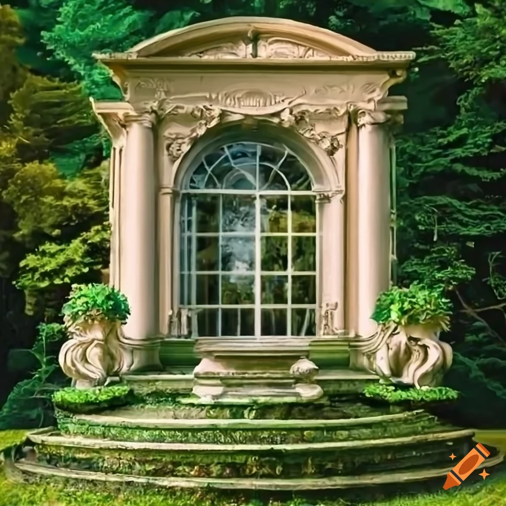 Elegant rococo entrance in a leafy garden