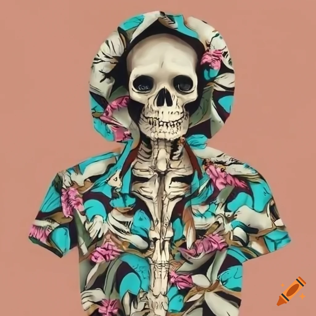 Skeleton in a hawaiian shirt on Craiyon