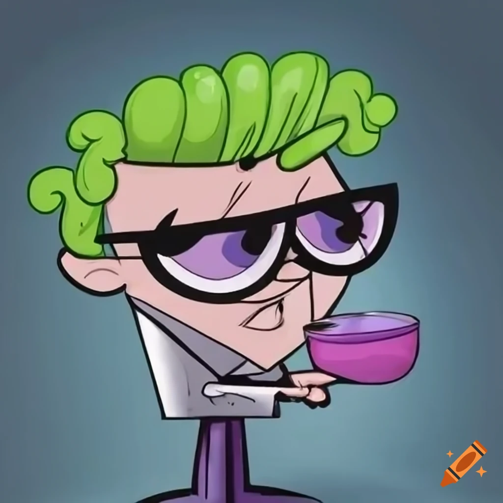 Dexter from dexter's lab holding a purple drink on Craiyon
