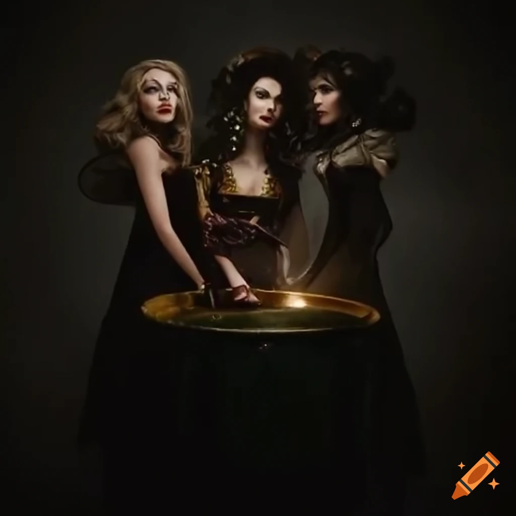 Image of three witches around a cauldron