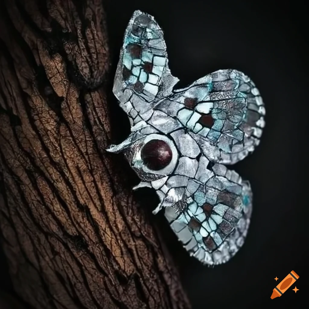 Steampunk silver moth with gears and ruby red eyes and six mechanical ...