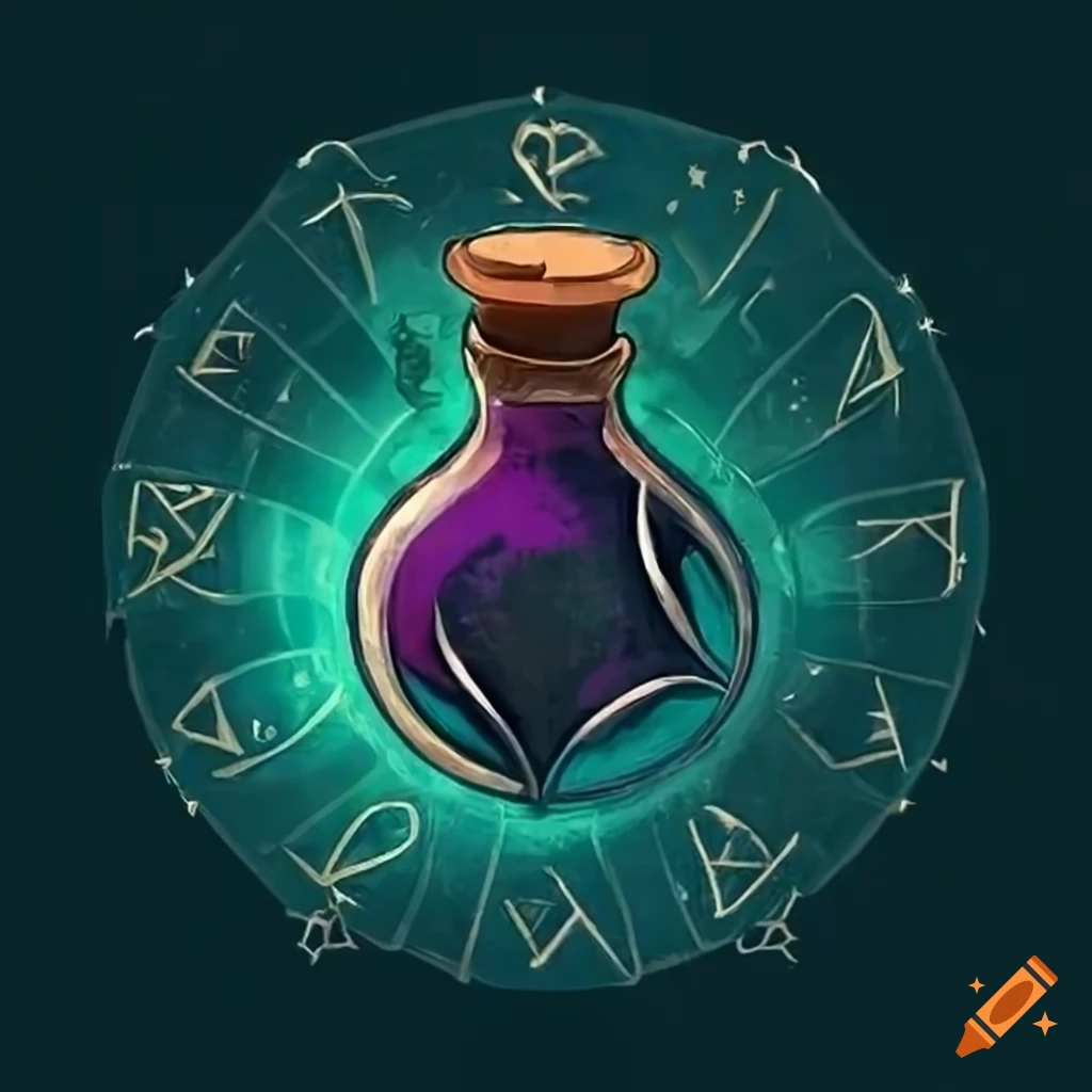 Logo of a potion with magical elven runes on Craiyon