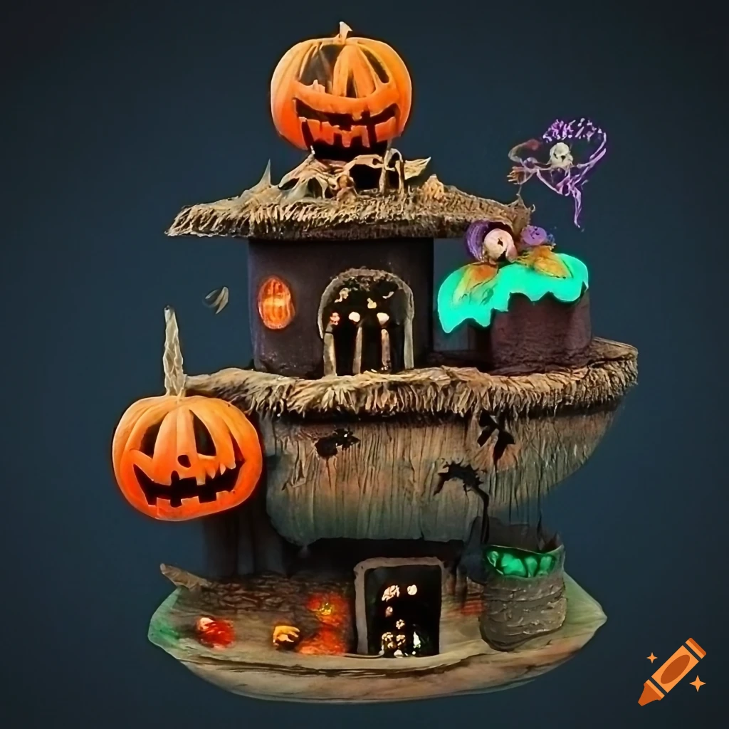 A spooky floating island with halloween decorations on Craiyon