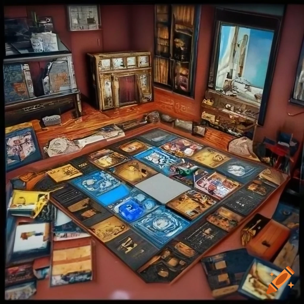 Hyperrealistic collage of boardgames and boardgame materials on Craiyon