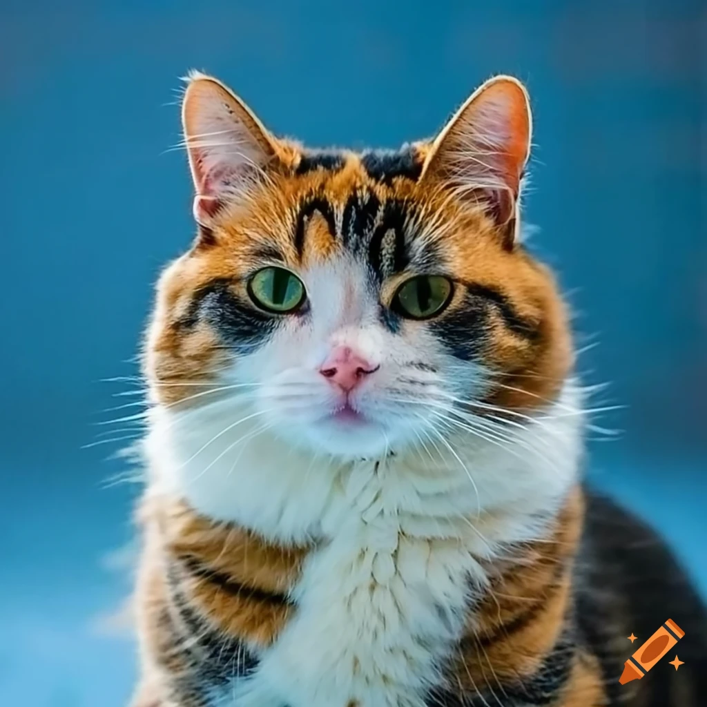 Calico cat in a cosy room near a blue flame on Craiyon