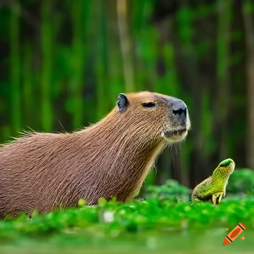 Capybara with a frog on its head on Craiyon