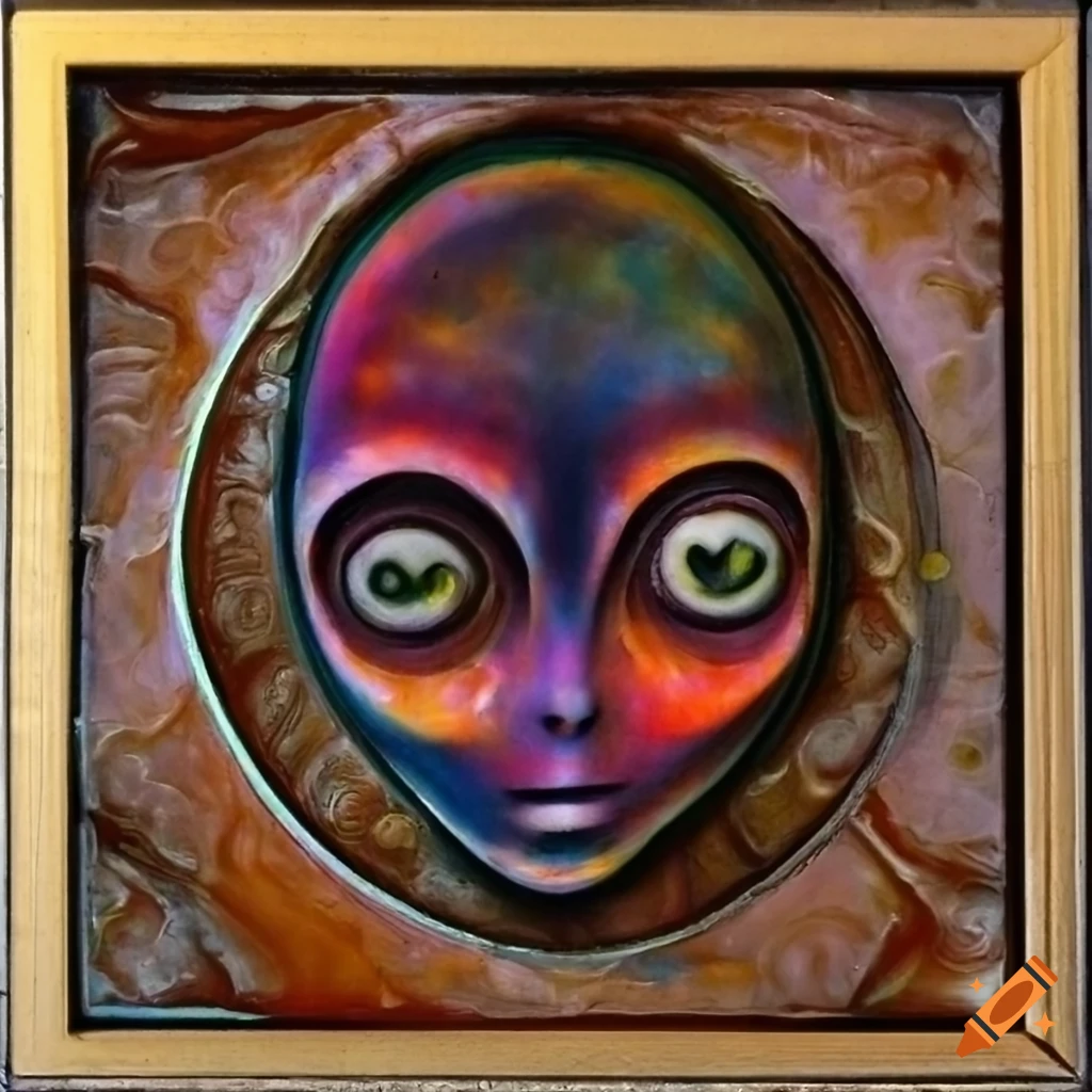 Encaustic painting of alien faces on Craiyon