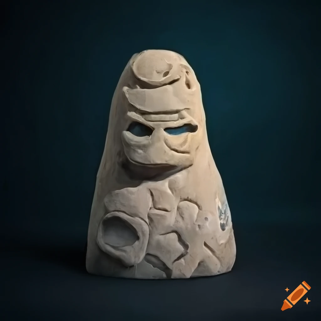 Stone monster idol against a solid backdrop on Craiyon